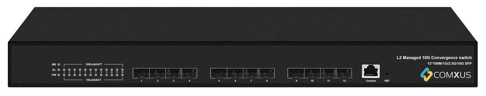 12 Port 10G Managed Stackable Network Fiber Switch - COMXUS