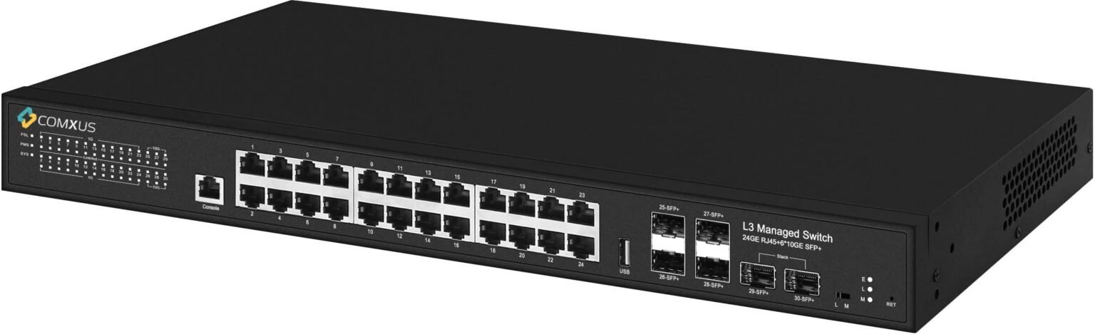 24 Port Managed Stackable Switch with 6 SFP+ Uplinks - COMXUS